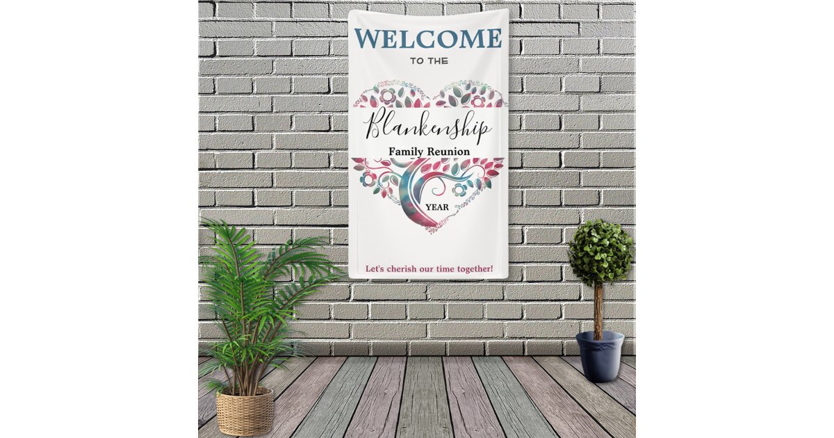 Heart Shaped Tree Family Reunion Template Banner | Zazzle