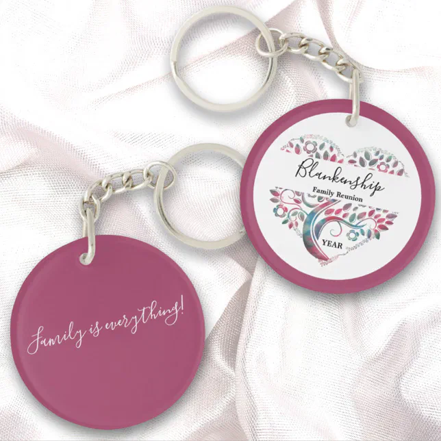 Heart Shaped Tree Family Reunion Template Keychain | Zazzle
