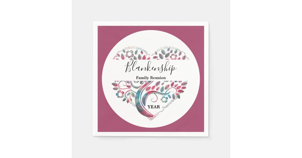 Heart Shaped Tree Family Reunion Template Napkins | Zazzle