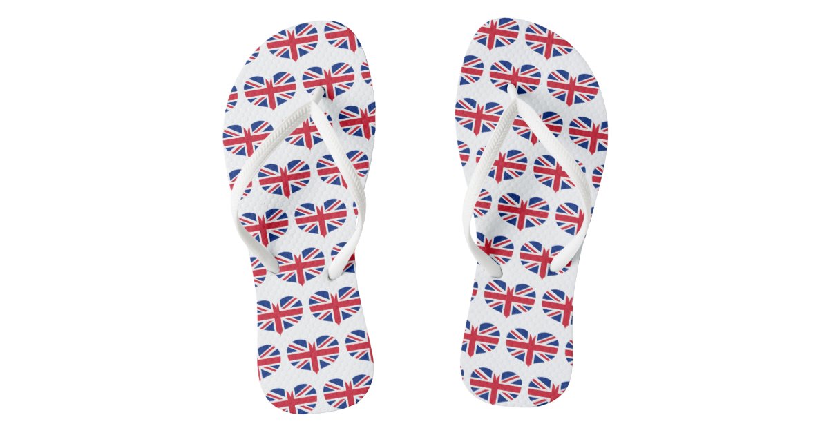 Heart Shaped United Kingdom Flag / Union Jack Flip Flops | Zazzle
