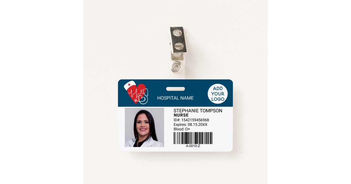 Heart sign blue professional nurse photo logo code badge | Zazzle