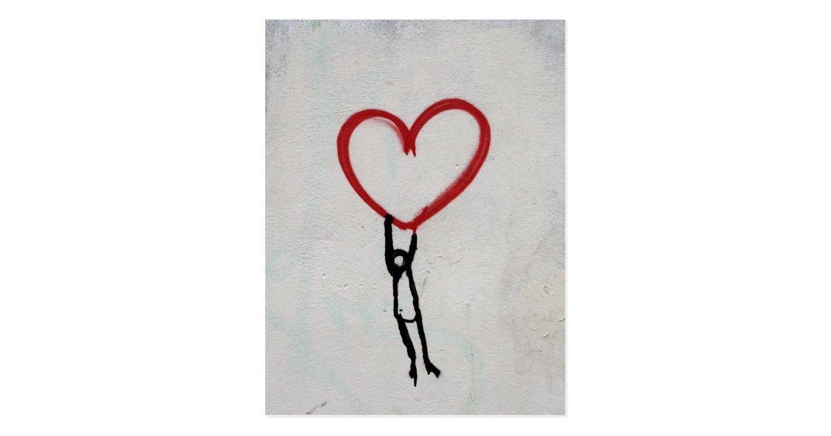HEART & STICK MAN GRAFFITI WALL STREET ART POSTCARD | Zazzle.com
