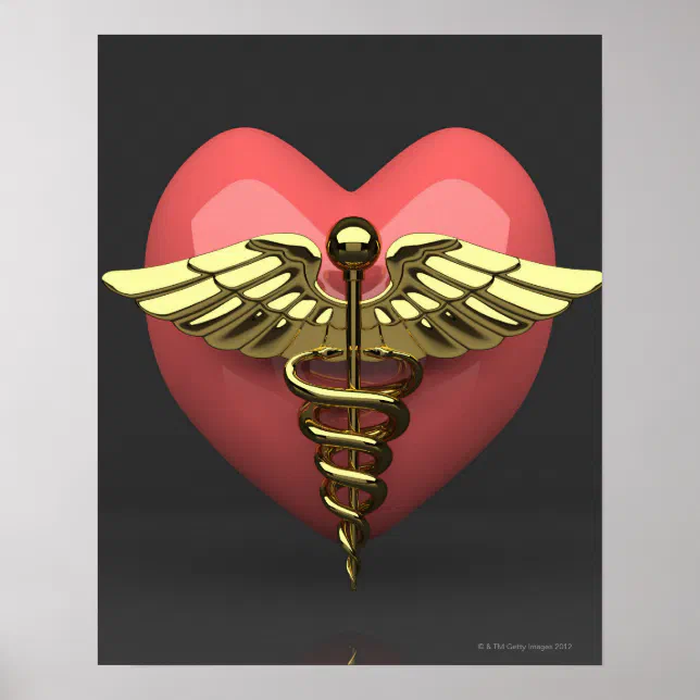Heart symbol with medical symbol (caduceus) poster | Zazzle
