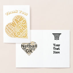 Heart Theme Netball Coach Thank You Gold Foil Card | Zazzle