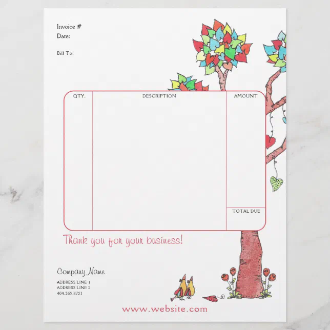 Heart Tree Invoice Sheet | Zazzle