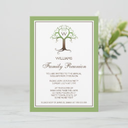 Heart tree monogram initial family reunion invite | Zazzle