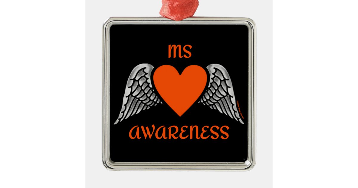 Heart/Wings...MS Metal Ornament | Zazzle