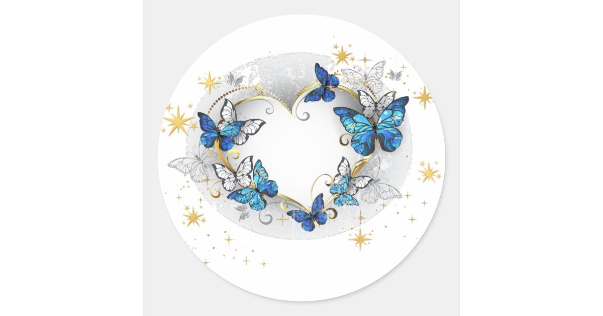 Heart with Butterflies Morpho Classic Round Sticker | Zazzle