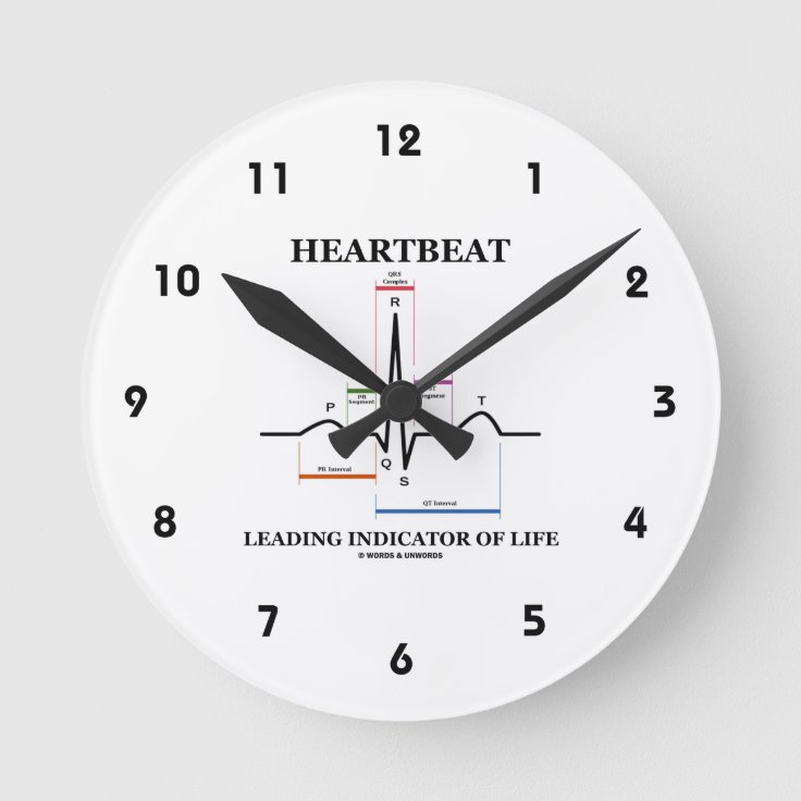 Heartbeat Leading Indicator Of Life ECG/EKG Humor Round Clock | Zazzle