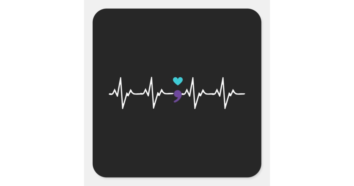 HeartBeat Semicolon Gift Suicide Prevention Awaren Square Sticker | Zazzle