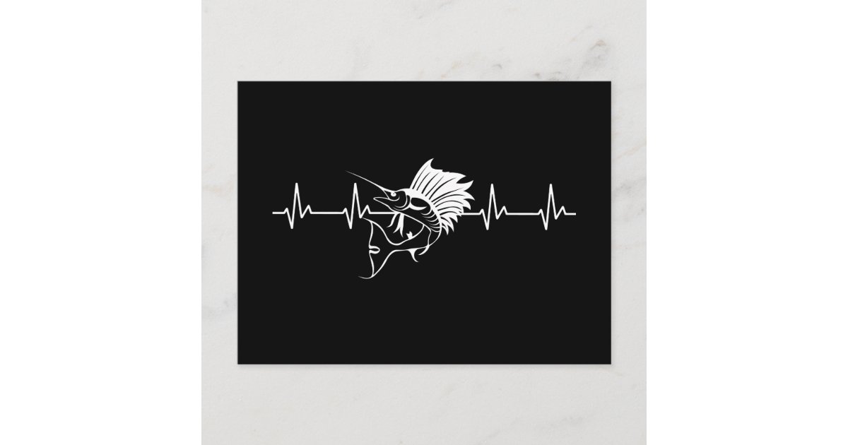Heartbeat Swordfish Black White Postcard | Zazzle