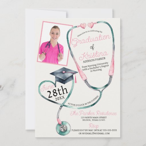 Heartfelt Success: Nursing School Graduation Party Invitation | Zazzle