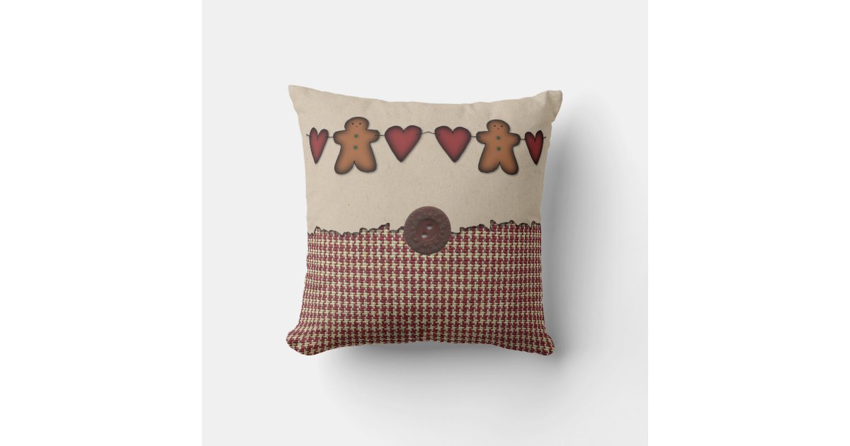 Hearts And Gingerbread Men Pillow | Zazzle
