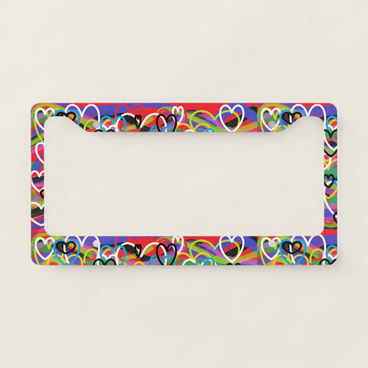 Hearts and Heart on a Personalized Customized License Plate Frame | Zazzle