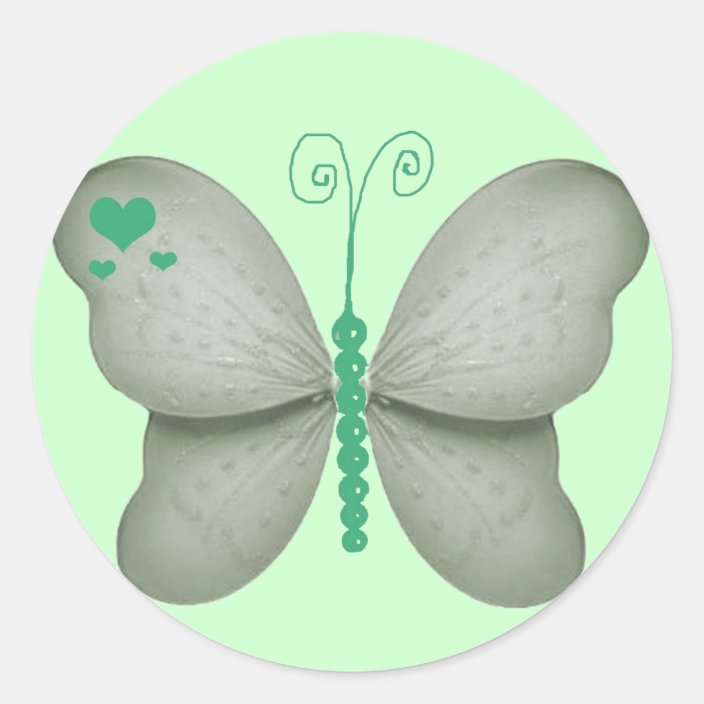 Hearts and Mint Green Butterfly Sticker | Zazzle.com