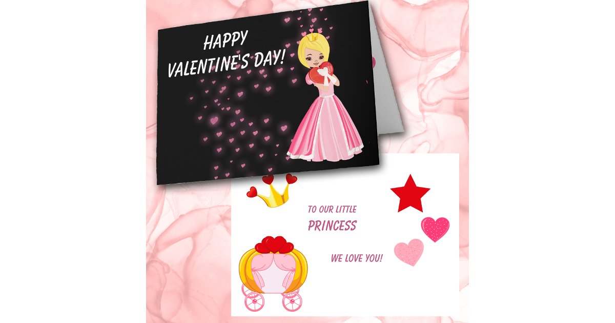Hearts and Princess Kids Valentine Card | Zazzle