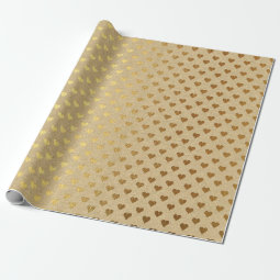 Hearts Confetti Kraft Gold Natural Elegant Minimal Wrapping Paper | Zazzle