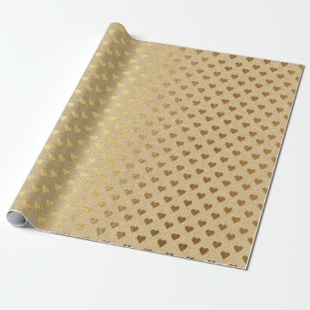 Hearts Confetti Kraft Gold Natural Elegant Minimal Wrapping Paper | Zazzle