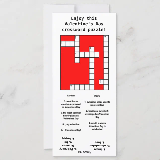 Hearts Crossword Puzzle Kids Valentines Day Cards | Zazzle