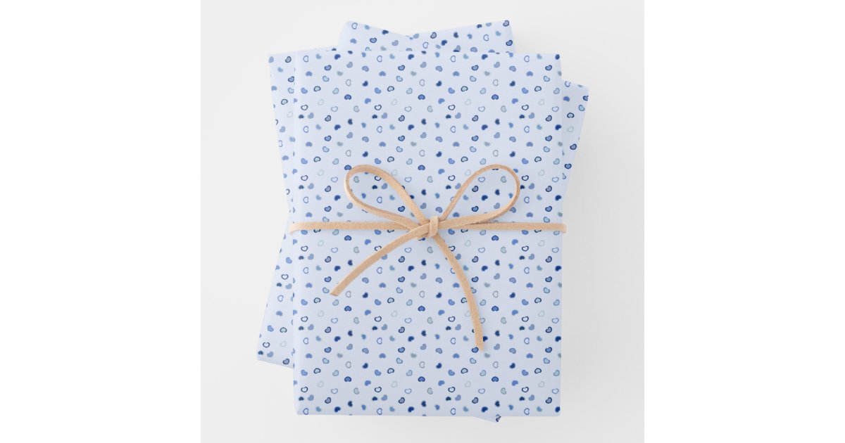 Hearts - Dark Blue on Light Blue Wrapping Paper Sheets | Zazzle