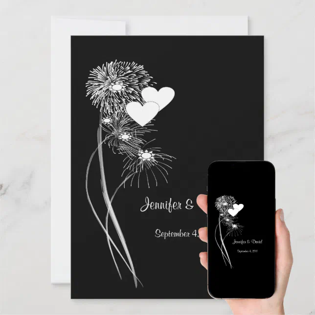 Hearts & Fireworks Wedding Invitation | Zazzle