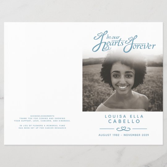 Hearts forever funeral program white blue DIY fold | Zazzle.com