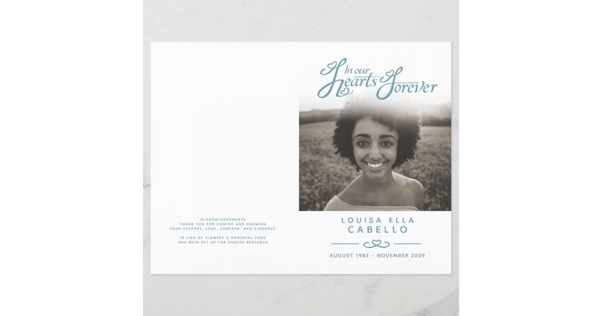 Hearts forever funeral program white blue DIY fold | Zazzle.com