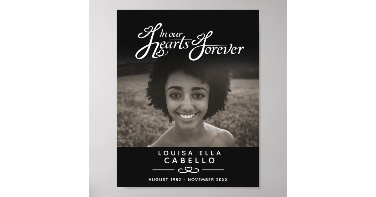 Hearts forever funeral remembrance black poster | Zazzle