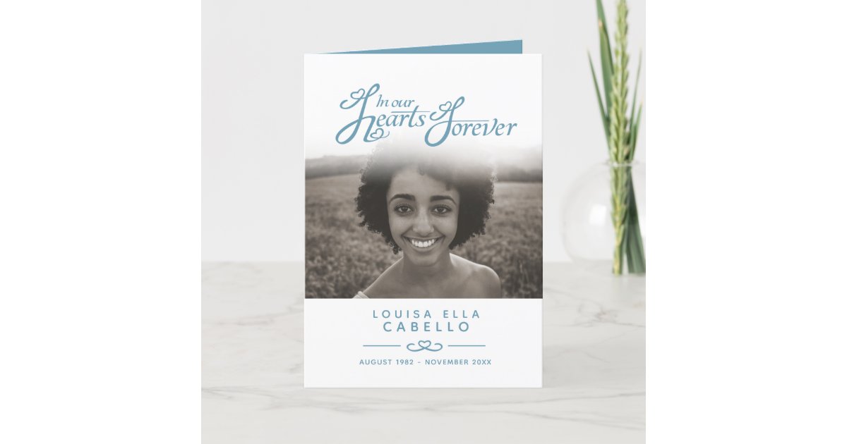 Hearts forever funeral service program blue white | Zazzle