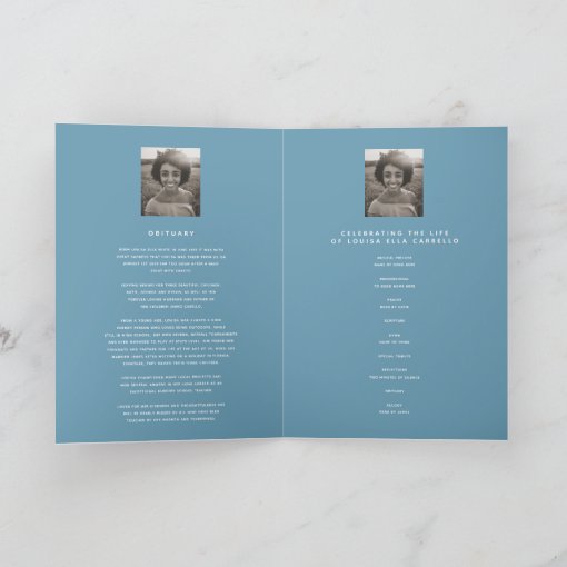 Hearts forever funeral service program blue white | Zazzle