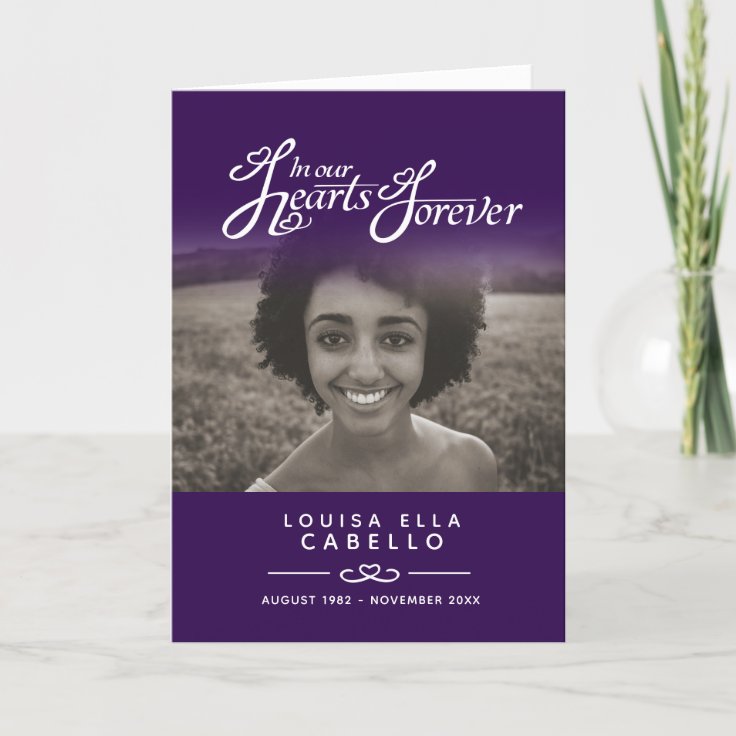 Hearts forever funeral service program purple | Zazzle