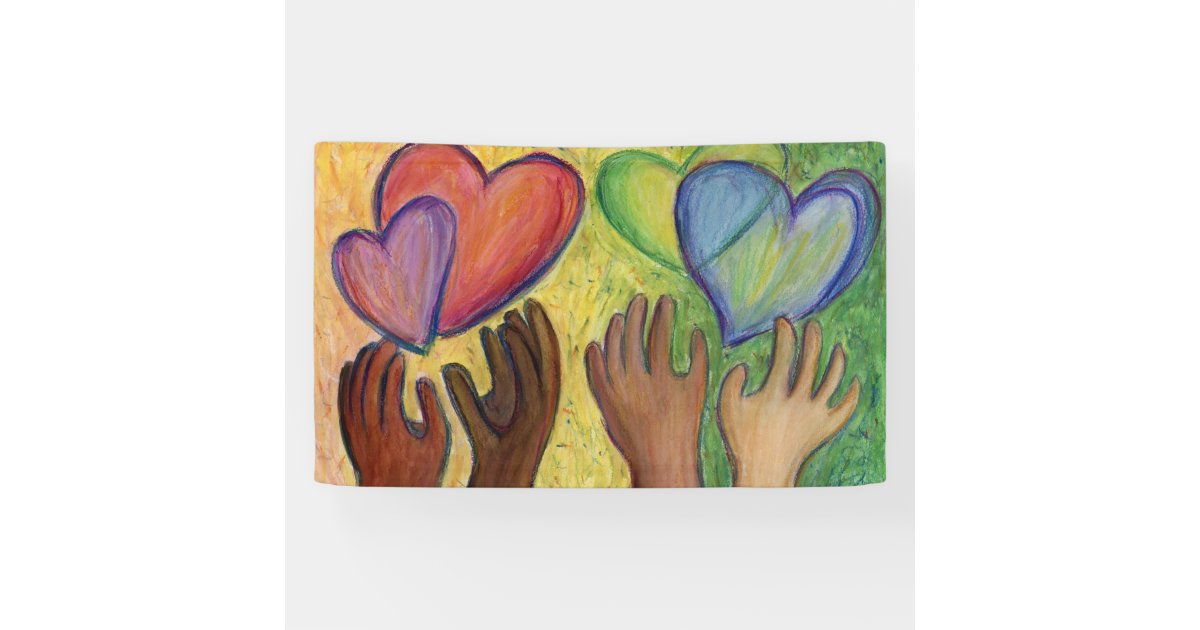 Hearts & Hands Love Diversity Art Custom Banner | Zazzle