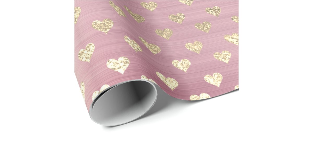 Hearts Metallic Pink Rose Blush Gold Powder Wrapping Paper | Zazzle
