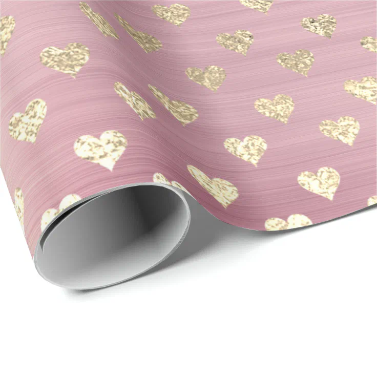 Hearts Metallic Pink Rose Blush Gold Powder Wrapping Paper | Zazzle
