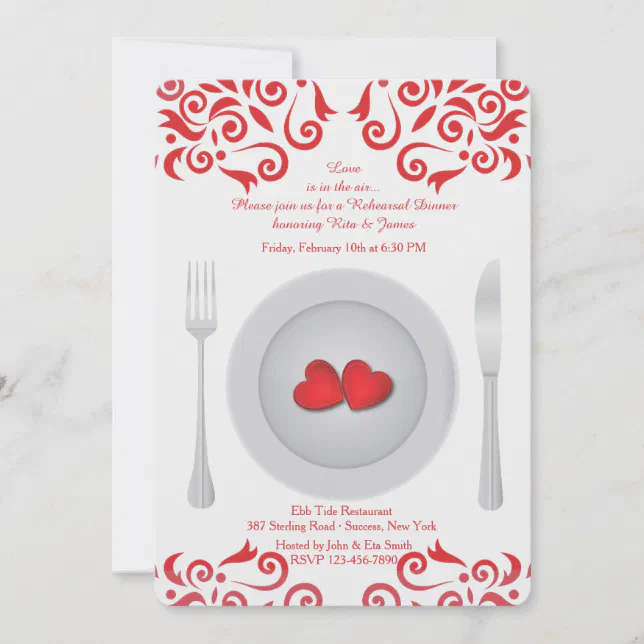 Hearts on a Plate Rehearsal Dinner Invitation | Zazzle