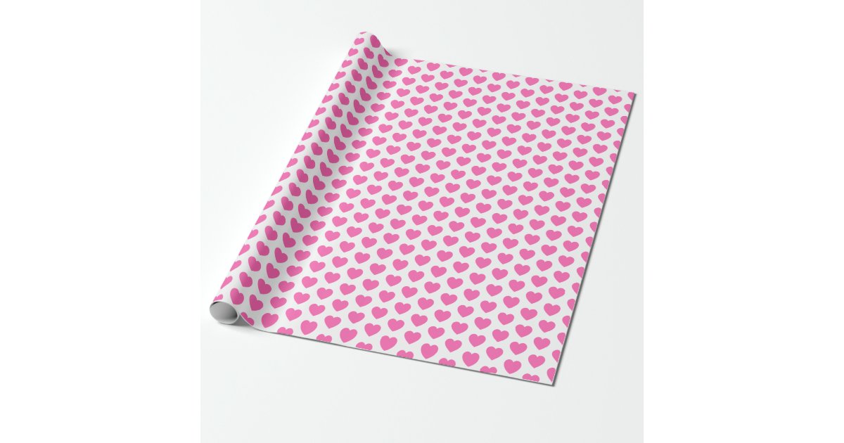 Hearts, Pink on White Wrapping Paper | Zazzle