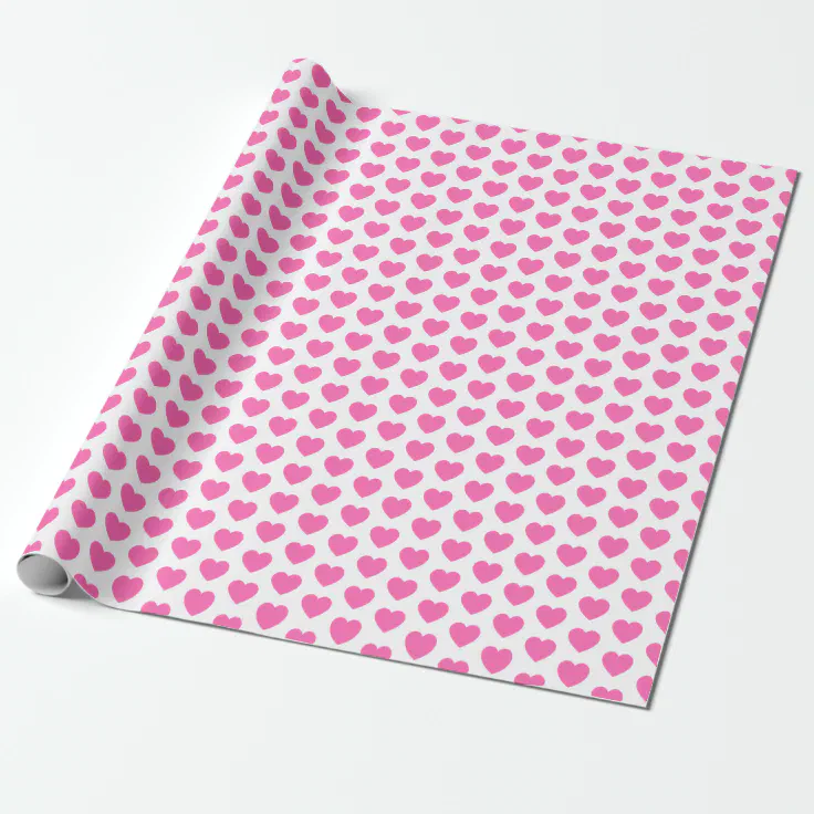 Hearts, Pink on White Wrapping Paper | Zazzle