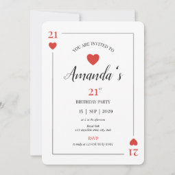 Hearts Playing Card 21st Birthday Invitation | Zazzle