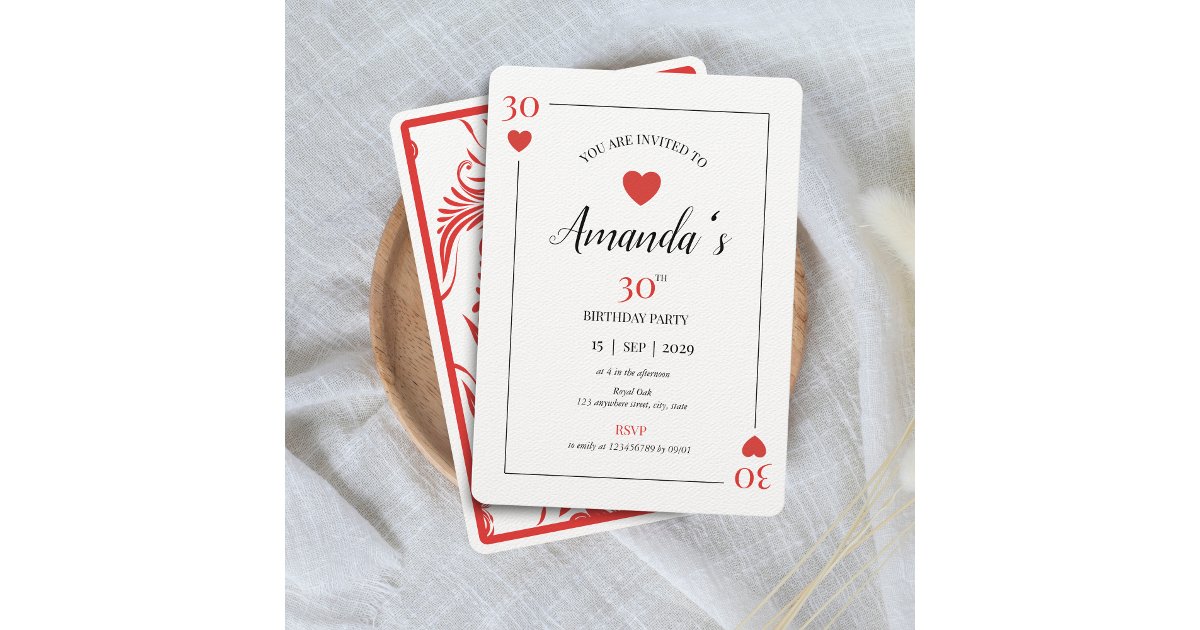 Hearts Playing Card 30th Birthday Invitation | Zazzle