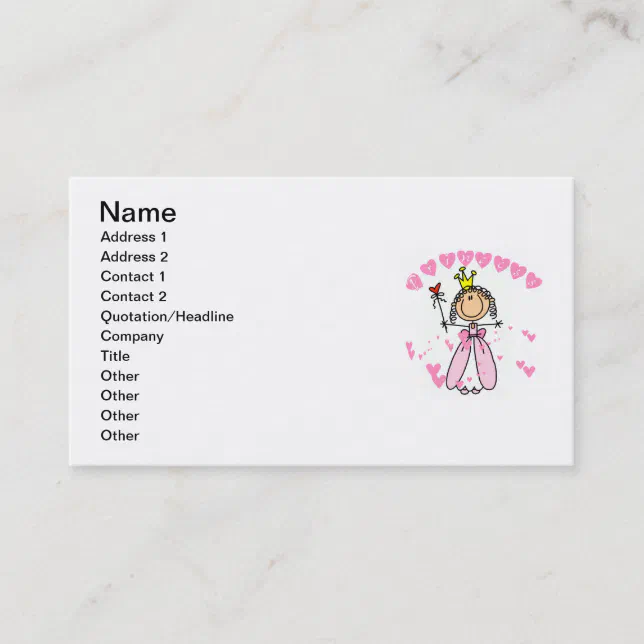 Hearts Princess Business Card | Zazzle