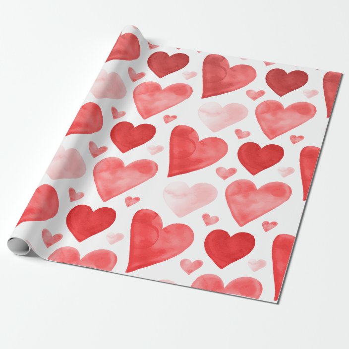 Hearts - Red Watercolor Hearts Wrapping Paper | Zazzle.com