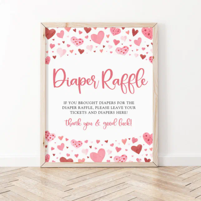 Hearts Valentine Baby Shower Diaper Raffle Sign | Zazzle