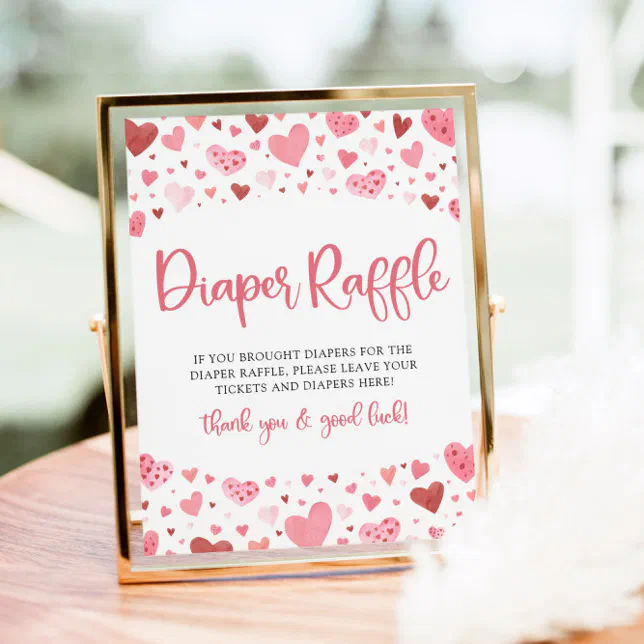 Hearts Valentine Baby Shower Diaper Raffle Sign | Zazzle