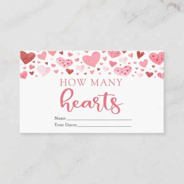 Hearts Valentine How Many Hearts Baby Shower Game Enclosure Card | Zazzle