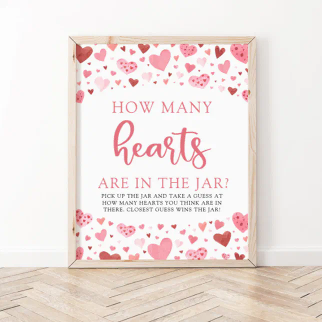 Hearts Valentine How Many Hearts Baby Shower Game Poster | Zazzle