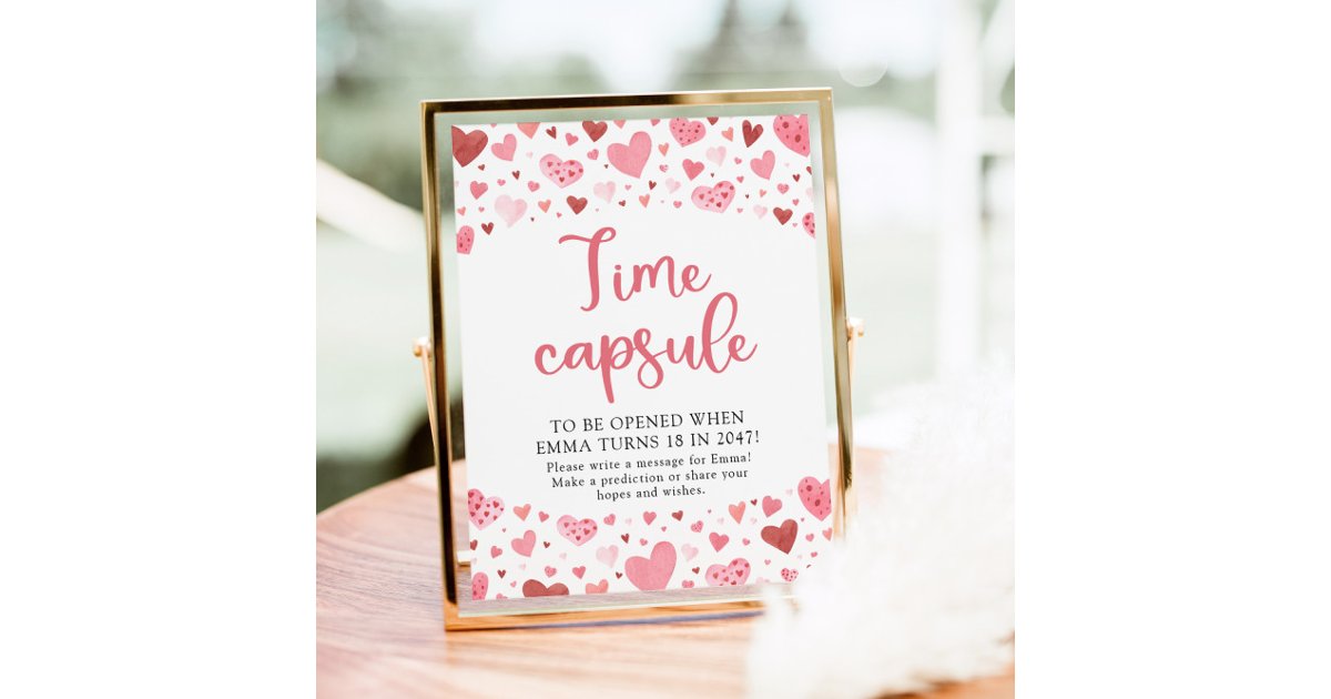 Hearts Valentine Time Capsule Baby Shower Sign | Zazzle