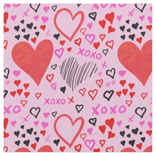 Hearts Valentine Pattern Fabric | Zazzle