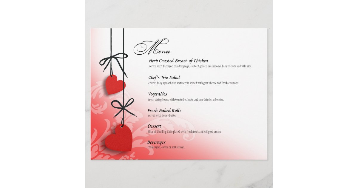 Heartstrings Dinner Menu red | Zazzle
