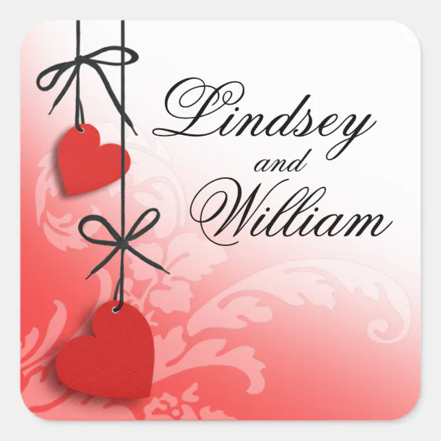 Heartstrings red square sticker | Zazzle