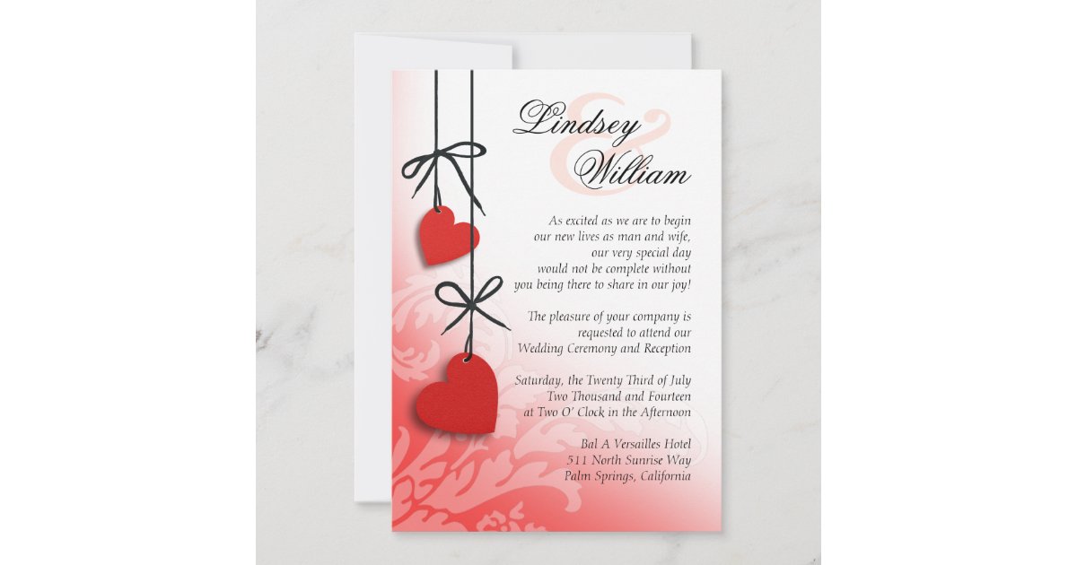 Heartstrings Wedding red Invitation | Zazzle